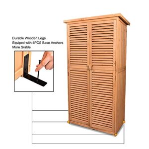 TITIMO 63" Outdoor Garden Storage Shed - Wooden Shutter Design Fir Wood Storage Organizers - Patios Tool Storage Cabinet Lockers for Tools, Lawn Care Equipment, Pool Supplies and Garden Accessories