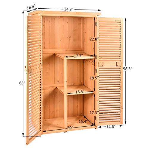 TITIMO 63" Outdoor Garden Storage Shed - Wooden Shutter Design Fir Wood Storage Organizers - Patios Tool Storage Cabinet Lockers for Tools, Lawn Care Equipment, Pool Supplies and Garden Accessories