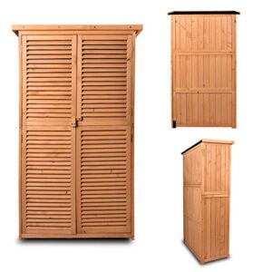 TITIMO 63" Outdoor Garden Storage Shed - Wooden Shutter Design Fir Wood Storage Organizers - Patios Tool Storage Cabinet Lockers for Tools, Lawn Care Equipment, Pool Supplies and Garden Accessories