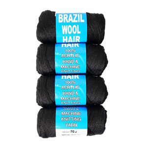 4 packs brazilian wool hair yarn, wool yarn for hair jumbo braiding& senegalese twisting wool hair attachment knitting hair braids(natural black)