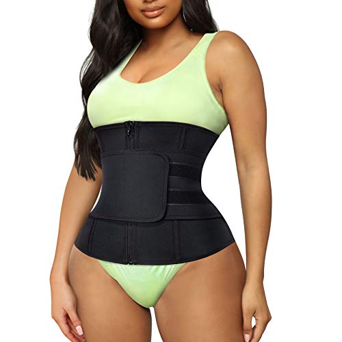 TrainingGirl Women Waist Trainer Cincher Corset Tummy Control Workout Sweat Band Slimmer Belly Belt Weight Loss Sports Girdle (Black, Large)