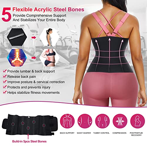 TrainingGirl Women Waist Trainer Cincher Corset Tummy Control Workout Sweat Band Slimmer Belly Belt Weight Loss Sports Girdle (Black, Large)