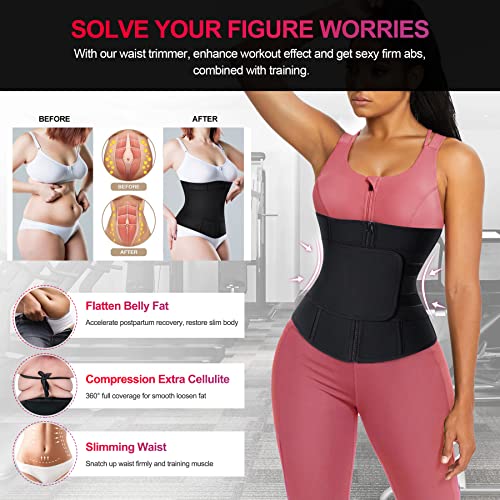 TrainingGirl Women Waist Trainer Cincher Corset Tummy Control Workout Sweat Band Slimmer Belly Belt Weight Loss Sports Girdle (Black, Large)