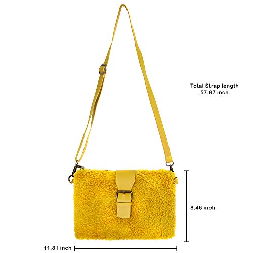 Me Plus Women Fashion Soft Sherpa Fleece Faux Leather Handbag Purse Shoulder Bag Adjustable Strap (Sherpa Fleece - Mustard)