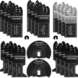 PECHAM 24PCS Universal Wood Metal Oscillating Multitool Quick Release Saw Blades Fit Porter Cable Black & Decker Rockwell Ridgid Ryobi Milwaukee Chicago Craftsman