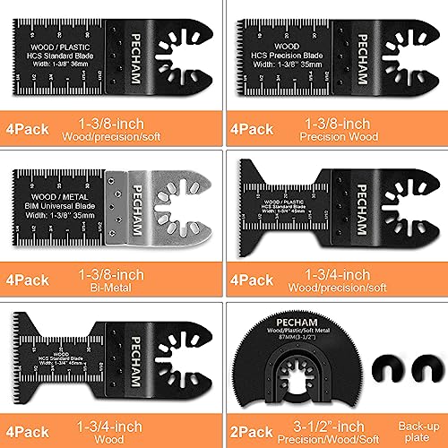 PECHAM 24PCS Universal Wood Metal Oscillating Multitool Quick Release Saw Blades Fit Porter Cable Black & Decker Rockwell Ridgid Ryobi Milwaukee Chicago Craftsman