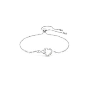 swarovski infinity heart bracelet with white crystals, infinity symbol and heart intertwined on a rhodium plated adjustable chain