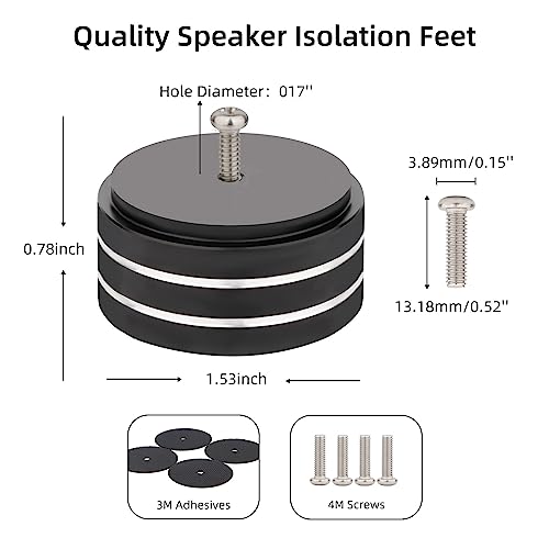 Monosaudio 4Pcs 40x20mm Speaker Isolation Feet 3M Adhesives Speaker Spike Pads with Non-Slip Rubber Rings for Audio,Speakers, Subwoofers, Home Theater, Turntable DAC Feet Pad (Black Color)