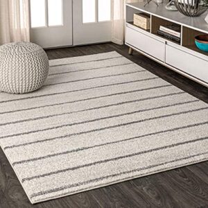 jonathan y moh201a-8 williamsburg minimalist stripe indoor farmhouse area-rug bohemian minimalistic easy-cleaning bedroom kitchen living room non shedding, 8 x 10, cream,gray