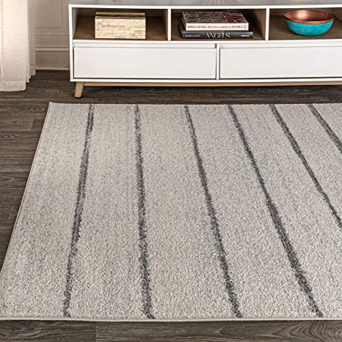 JONATHAN Y MOH201A-8 Williamsburg Minimalist Stripe Indoor Farmhouse Area-Rug Bohemian Minimalistic Easy-Cleaning Bedroom Kitchen Living Room Non Shedding, 8 X 10, Cream,Gray