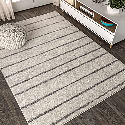 JONATHAN Y MOH201A-8 Williamsburg Minimalist Stripe Indoor Farmhouse Area-Rug Bohemian Minimalistic Easy-Cleaning Bedroom Kitchen Living Room Non Shedding, 8 X 10, Cream,Gray