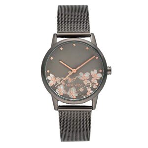 nine west women's gunmetal and silver-tone mesh bracelet watch, nw/2429flgy