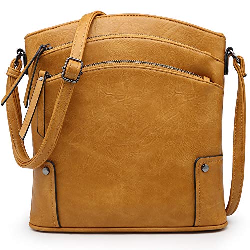 VONMAY Large Crossbody Bags for Women Triple Zip Pocket Cross Body Purses and Handbags Mustard Yellow