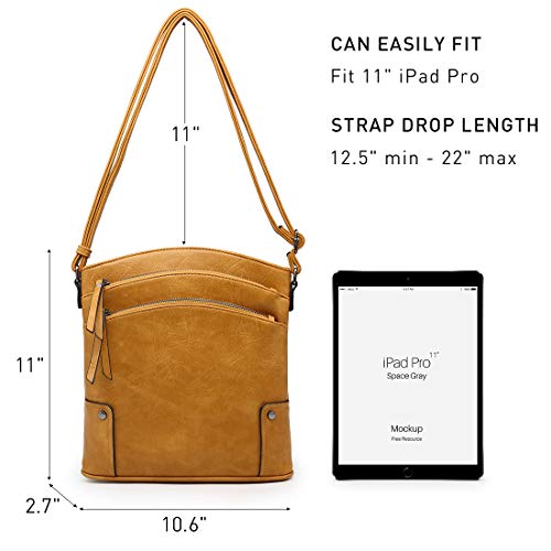 VONMAY Large Crossbody Bags for Women Triple Zip Pocket Cross Body Purses and Handbags Mustard Yellow