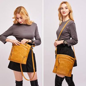 VONMAY Large Crossbody Bags for Women Triple Zip Pocket Cross Body Purses and Handbags Mustard Yellow