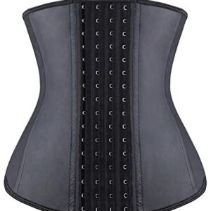 YIANNA Long Torso Waist Trainer for Women Latex Underbust Waist Corsets Cincher Hourglass Body Shaper 4 Row Hooks, (Size L, Black)