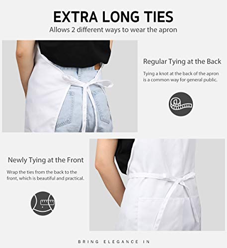 Syntus 2 Pack Adjustable Bib Apron Waterdrop Resistant with 2 Pockets Cooking Kitchen Aprons for BBQ Drawing, Women Men Chef, White