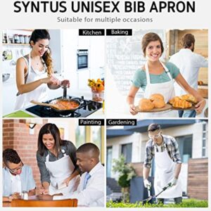 Syntus 2 Pack Adjustable Bib Apron Waterdrop Resistant with 2 Pockets Cooking Kitchen Aprons for BBQ Drawing, Women Men Chef, White