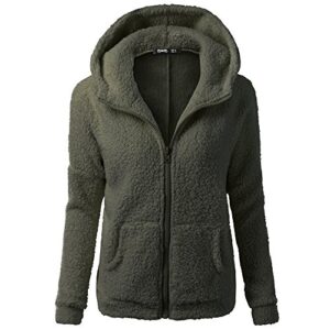 Youmymine Women Hooded Fleece Coat Winter Warm Wool Zipper Cotton Snowsuit Plus Size Sweater Outwear (L, Army Green)