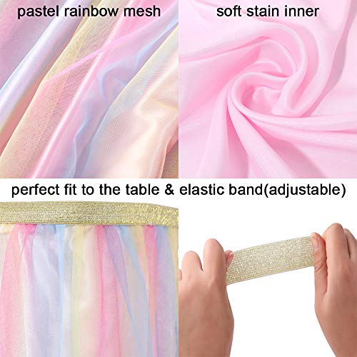 MORPHO HELENA 6ft Pastel Tulle Table Skirt for Rectangle or Round Tables Pink Tutu Table Skirts Tablecloth for Princess Baby Shower Girl Birthday Party Cake Dessert Table Decorations