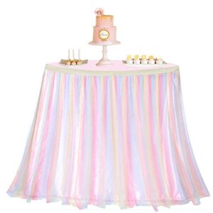 MORPHO HELENA 6ft Pastel Tulle Table Skirt for Rectangle or Round Tables Pink Tutu Table Skirts Tablecloth for Princess Baby Shower Girl Birthday Party Cake Dessert Table Decorations