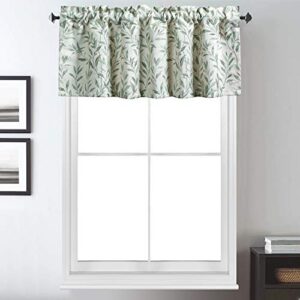 VOGOL Curtain Valances Leaves Meticulous Printed Window Curtains for Kitchen, Top Rod Pocket 52x18 Valance for Farmhouse Small Window, Green, One Panel