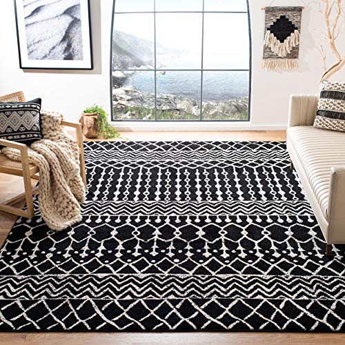 SAFAVIEH Tulum Collection Area Rug - 8' x 10', Black & Ivory, Moroccan Boho Distressed Design, Non-Shedding & Easy Care, Ideal for High Traffic Areas in Living Room, Bedroom (TUL270Z)