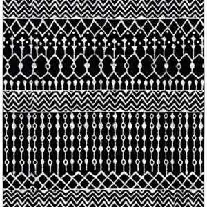 SAFAVIEH Tulum Collection Area Rug - 8' x 10', Black & Ivory, Moroccan Boho Distressed Design, Non-Shedding & Easy Care, Ideal for High Traffic Areas in Living Room, Bedroom (TUL270Z)