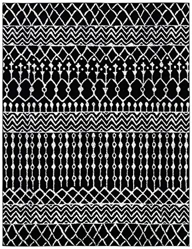 SAFAVIEH Tulum Collection Area Rug - 8' x 10', Black & Ivory, Moroccan Boho Distressed Design, Non-Shedding & Easy Care, Ideal for High Traffic Areas in Living Room, Bedroom (TUL270Z)