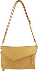 b brentano fold-over envelope wristlet clutch crossbody bag (mustard yellow)