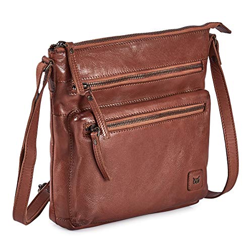 Wise Owl Accessories Real Leather Small Crossbody Handbags & Purses for Women -Premium Crossover Over the Shoulder Bag (Cognac Washed Vintage)