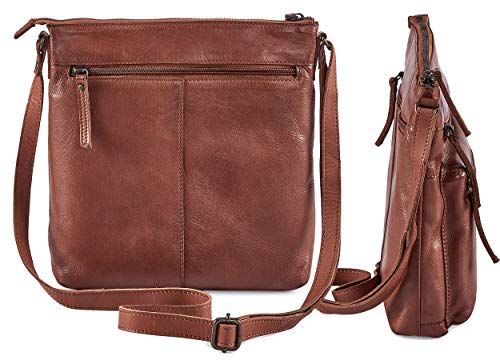 Wise Owl Accessories Real Leather Small Crossbody Handbags & Purses for Women -Premium Crossover Over the Shoulder Bag (Cognac Washed Vintage)