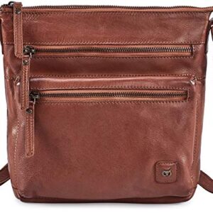 Wise Owl Accessories Real Leather Small Crossbody Handbags & Purses for Women -Premium Crossover Over the Shoulder Bag (Cognac Washed Vintage)