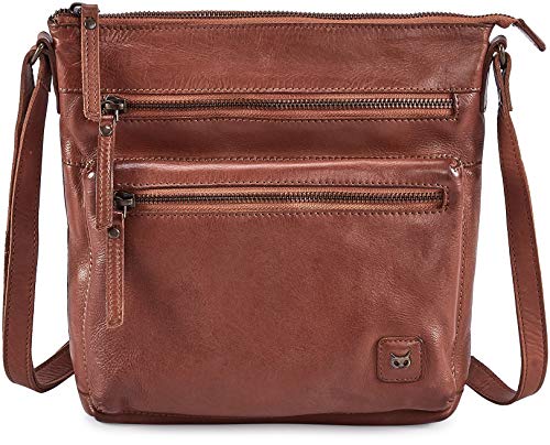 Wise Owl Accessories Real Leather Small Crossbody Handbags & Purses for Women -Premium Crossover Over the Shoulder Bag (Cognac Washed Vintage)