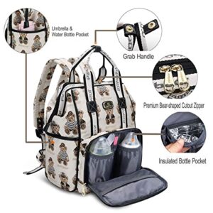 pipi bear Diaper Bag Backpack, Stylish Cute Travel Baby Diaper Bag, Jacquard Maternity Nappy Bag for Mom and Dad with Changing Pad, Cream