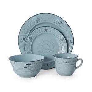 pfaltzgraff trellis coastal 16-piece dinnerware set, teal