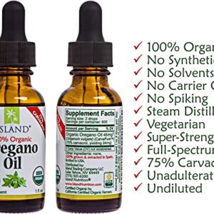 Island Nutrition, Oregano Oil Organic Liquid Drops - 100% Pure & Undiluted - USDA-Certified Organic (1 oz) 75% Carvacrol - Grown in Spain - Immune Support Supplement with Oil of Oregano.