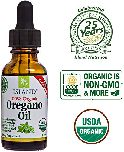 Island Nutrition, Oregano Oil Organic Liquid Drops - 100% Pure & Undiluted - USDA-Certified Organic (1 oz) 75% Carvacrol - Grown in Spain - Immune Support Supplement with Oil of Oregano.