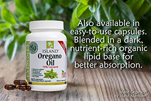 Island Nutrition, Oregano Oil Organic Liquid Drops - 100% Pure & Undiluted - USDA-Certified Organic (1 oz) 75% Carvacrol - Grown in Spain - Immune Support Supplement with Oil of Oregano.