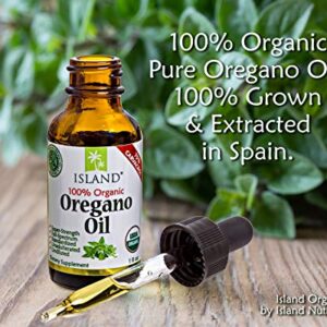 Island Nutrition, Oregano Oil Organic Liquid Drops - 100% Pure & Undiluted - USDA-Certified Organic (1 oz) 75% Carvacrol - Grown in Spain - Immune Support Supplement with Oil of Oregano.