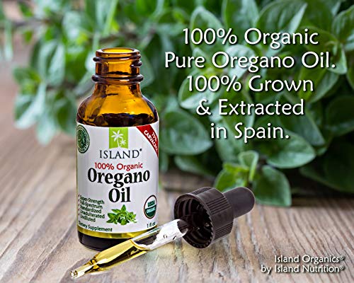 Island Nutrition, Oregano Oil Organic Liquid Drops - 100% Pure & Undiluted - USDA-Certified Organic (1 oz) 75% Carvacrol - Grown in Spain - Immune Support Supplement with Oil of Oregano.