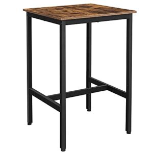 vasagle bar table, small kitchen dining table, high top pub table, height cocktail table for living room party, sturdy metal frame, 23.6 x 23.6 x 36.2 inches for narrow spaces, rustic brown and black