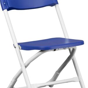 TentandTable Kids Size Poly Plastic Chairs with Metal Frame - Heavy Duty 220 lbs. Capacity - Lightweight & Stackable Folding Chair for Classroom Desk & Tables, Event, Banquet, Wedding (4 Pack, Blue)