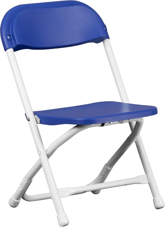 TentandTable Kids Size Poly Plastic Chairs with Metal Frame - Heavy Duty 220 lbs. Capacity - Lightweight & Stackable Folding Chair for Classroom Desk & Tables, Event, Banquet, Wedding (4 Pack, Blue)