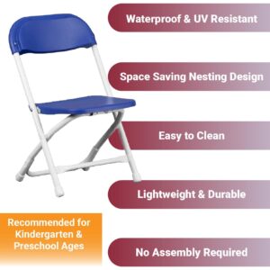 TentandTable Kids Size Poly Plastic Chairs with Metal Frame - Heavy Duty 220 lbs. Capacity - Lightweight & Stackable Folding Chair for Classroom Desk & Tables, Event, Banquet, Wedding (4 Pack, Blue)