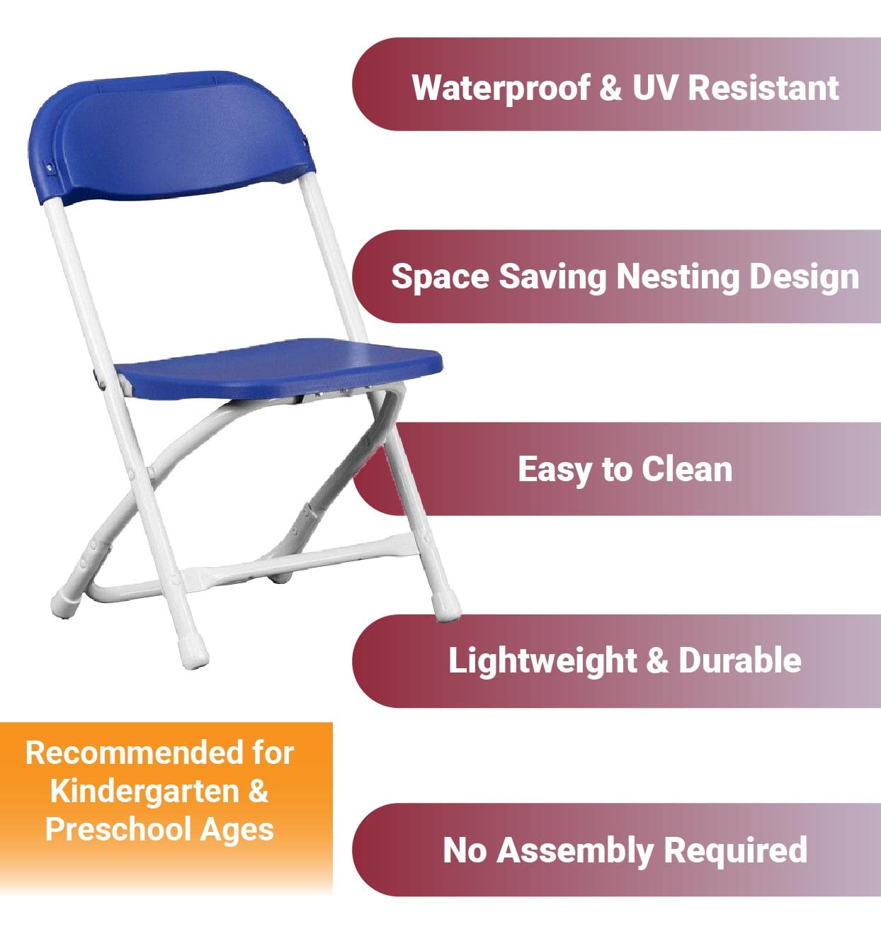 TentandTable Kids Size Poly Plastic Chairs with Metal Frame - Heavy Duty 220 lbs. Capacity - Lightweight & Stackable Folding Chair for Classroom Desk & Tables, Event, Banquet, Wedding (4 Pack, Blue)