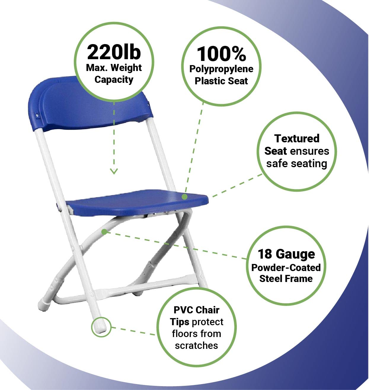 TentandTable Kids Size Poly Plastic Chairs with Metal Frame - Heavy Duty 220 lbs. Capacity - Lightweight & Stackable Folding Chair for Classroom Desk & Tables, Event, Banquet, Wedding (4 Pack, Blue)