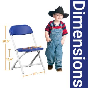 TentandTable Kids Size Poly Plastic Chairs with Metal Frame - Heavy Duty 220 lbs. Capacity - Lightweight & Stackable Folding Chair for Classroom Desk & Tables, Event, Banquet, Wedding (4 Pack, Blue)