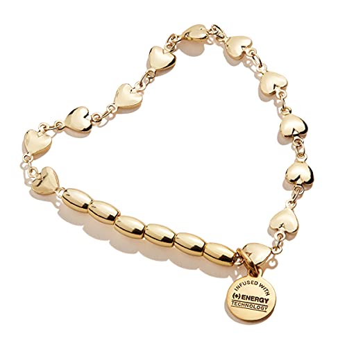 Alex and Ani Stretch Bracelet for Women, Love Heart Beads, Shiny Gold Finish, Fits Wrists Sizes 6 to 8 in