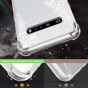 Osophter for LG V60 ThinQ Case for Girls Women Shock-Absorption Flexible TPU Rubber Cell Phone Cases Cover for LG V60(White Lace)